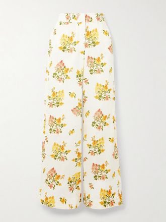 Agua Bendita Tota Cordillera Hose Mit Weitem Bein Aus Leinen Mit Blumenprint - Mehrfarbig