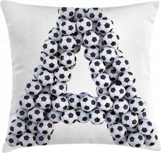 Abakuhaus Buchstabe A Kissenbezug, Fußbälle Hauptstadt, Digitaldruck Waschbar Farbfester Kopfkissenhülle Reißverschluß Beidseitiger Druck, 45 x 45 cm, Weiß Schw