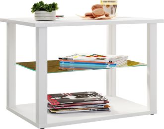 VCM Holz Beistelltisch mit ESG-Sicherheitsglas/Couchtisch schlicht/Ma&szlig;e ca. H. 45 x B. 65 x T. 45 cm/Wohnzimmertisch/Kaffeetisch - Wanilo M