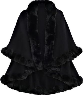 Generic Ch&acirc;le en fausse fourrure pour femme, manteau &eacute;l&eacute;gant avec doublure &eacute;paisse pour bal, soir&eacute;e, manteau dext&eacute;rieur, Noir, Taille unique