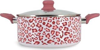 Menastyl Cuisson Faitout Léopard Rose 24cm tous feux dont induction - Revêtement antiadhésif - Aluminium recyclé - Poignée effet bois ergonomique - Motif Léopard - 602