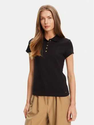 Tommy Hilfiger Poloshirt Gold Button WW0WW45768 Schwarz Slim Fit
