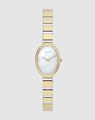 Skagen Anita montre ovale &agrave; deux aiguilles bicolore en acier inoxydable dor&eacute;