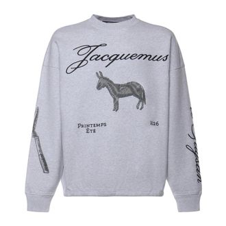 Jacquemus Homme, Sweatshirts et sweats &agrave; capuche, Gris, Taille: L J Embroidered SweaT-shirt