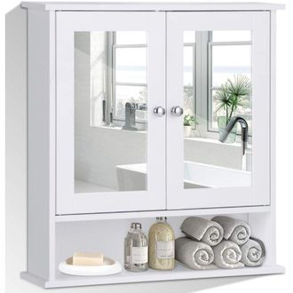 Costway Spiegelschrank Badezimmer, Badschrank mit Spiegel, Badezimmerschrank weiss, Badezimmerspiegel mit Ablage, Haengeschrank Badmoebel