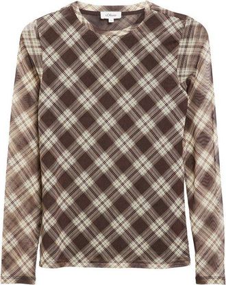 s.Oliver Langarmshirt T-Shirt Leicht transparentes Mesh-Shirt mit Karomuster
