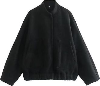 Generic Vestes pour femmes 2026 - Veste ample d&eacute;contract&eacute;e boutonn&eacute;e avec poche montante &agrave; manches longues, Noir, L