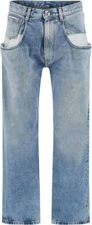 Maison Margiela Femme, Jeans, Bleu, Taille: 34 FR Jean Droit Avec Poches Contrast&eacute;es