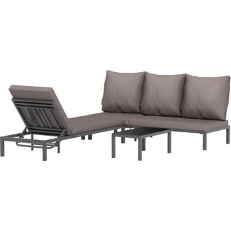 OUTSUNNY Ensemble de 2 bains de soleil inclinables avec matelas d&eacute;houssables