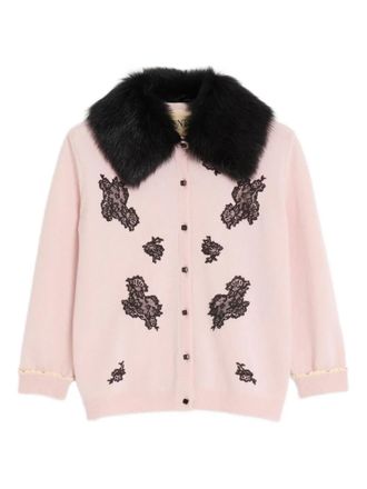Valentino Garavani cardigan à col en peau lainée - Rose