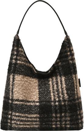 Generic Sac fourre-tout &agrave; carreaux en peluche pour femme, sac &agrave; bandouli&egrave;re de capacit&eacute; pour le travail et les voyages (style 1) (style1)