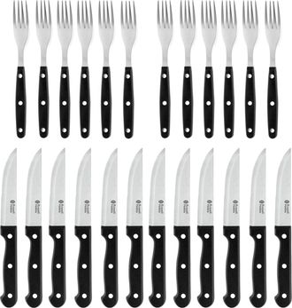 Russell Hobbs 24-tlg. Steakmesser- u. Gabel-Set, Besteckservice f. 6 Pers., Steakmesser u. Gabeln m. Edelstahlklingen, Wellenschliff, scharfe Fleischmesser, ergonom