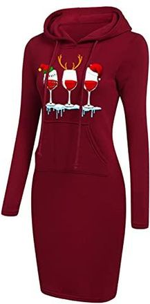 Generic Robes amincissantes 2026 pour femmes, chandail &agrave; capuche de No&euml;l &agrave; manches longues, cordon de serrage, l&eacute;ger, avec poche, bordeaux, L
