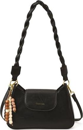 Generic Sac &agrave; bandouli&egrave;re en cuir synth&eacute;tique pour femme avec pendentif pour le travail, le shopping, les voyages au quotidien, Noir, 350.00*220.00*80.00 mm