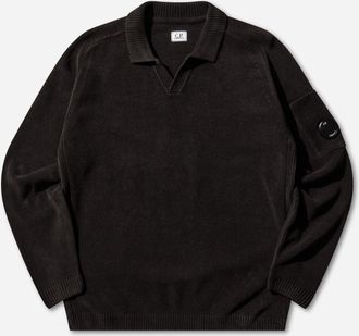 C.P. Company Men s Chenille Cotton Polo Lens Sweater Black