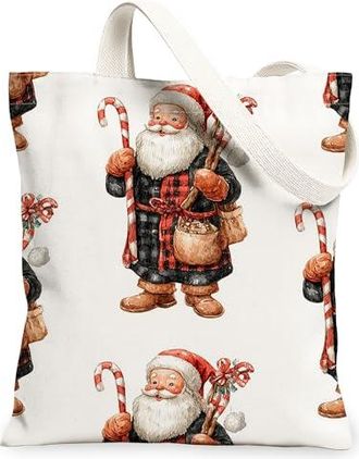 Generic Sacs fourre-tout en toile motif Père Noël, sacs de courses réutilisables, amusants, festifs, légers et lavables en toile pour cadeaux, voyage, plage, 