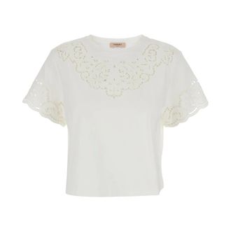 Twinset Femme, Tops, Blanc, Taille: 42 FR T-shirt en dentelle