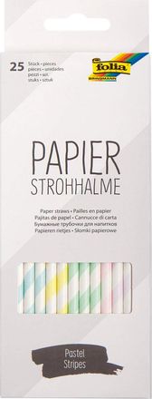 Folia 12592 - Papierstrohhalme Pastel Stripes, ca. 19,7 cm lang, &Oslash; 6mm, 25 bedruckte Strohhalme aus Papier, umweltfreundlich, lebensmittelecht, zum Trinken,