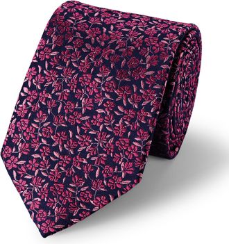 CHARLES TYRWHITT Krawatte aus Seide mit Blumenmuster - Marineblau & Rosa