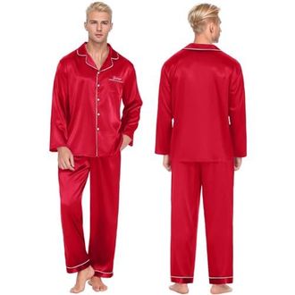 Generic Saint-Valentin 2026 et confortable : ensemble de robe de nuit &agrave; manches longues pour couples en soie douce, Rouge, S