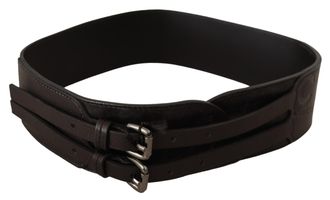 Costume National Womens Dark Brown Leather Double Buckle Belt