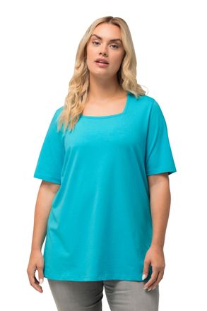 Ulla Popken Damen große Größen Übergrößen Plus Size T-Shirt, A-Linie, Carré-Ausschnitt, Halbarm tiefes Aqua 54+ 807286740-54+
