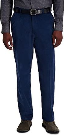 Haggar Pantalon décontracté en Velours côtelé pour Homme, Taille Extensible, Coupe Classique et Droite, Devant Plat, Bleu Lapis-Lazuli, 32 W /30 L