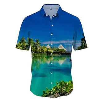 Keephen Feuilles Impression 3D Boutonn&eacute;e Chemise pour Femmes Hommes Nouveaut&eacute; Hawaiian Chemises Manches Courtes Plage Aloha Chemise