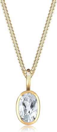 Elli PREMIUM Halskette Damen Basic Geo Oval Topas Edelstein 585 Gelbgold