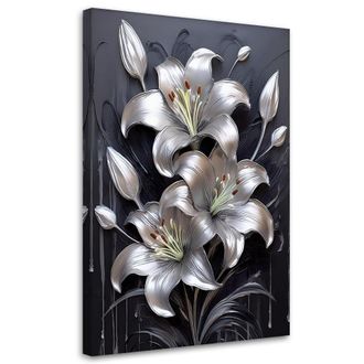 Feeby Wandbild - Wohnzimmer Modern Deko - Lilie Blume Silber gemalte - 40x60 1tlg - Bilder Leinwand - Bild auf Leinwand Schlafzimmer - Leinwandbilder f&uuml;r di