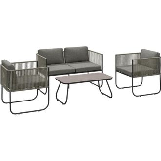 OUTSUNNY Gartenm&ouml;bel Set aus Polyrattan Lounge-Set mit Sofa Sessel Tisch Kissen wetterfest Sitzgruppe f&uuml;r 4 Personen Balkonm&ouml;bel Set Gartenlounge