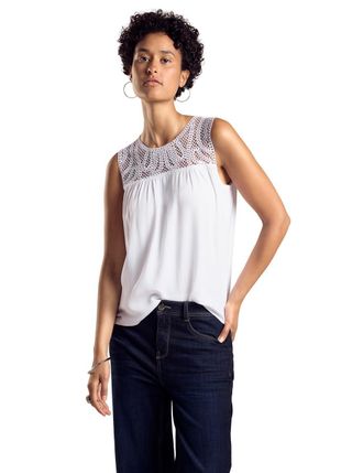 Street One Damen A321795 Top mit Häkelspitze, White, 40