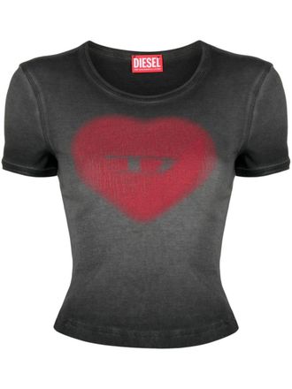 Diesel t-shirt à coeurs imprimés - Noir