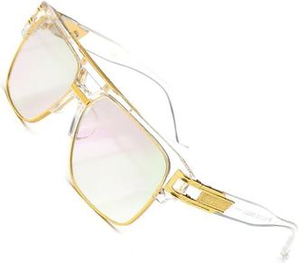 SHEEN KELLY Lunettes de soleil pilote rétro surdimensionnées pour hommes femmes monture métal doré lunettes de soleil carrées