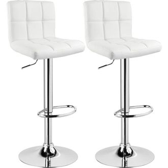Woltu Woltu - lot de 2 Tabouret de bar en cuir artificiel, Si&egrave;ge bien rembourr&eacute;, Tabouret ajustable en hauteur, Blanc