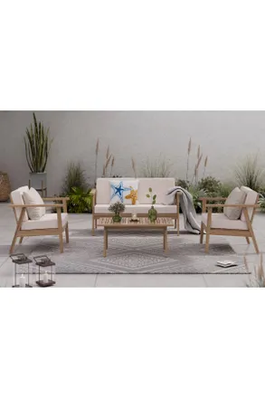 ambia GARDEN Gartenset, Beige, Teak, Holz, Textil, Akazie, massiv, F&uuml;llung: Komfortschaum,Komfortschaum, 130x72x90 cm, Balkonm&ouml;bel, Balkonm&ouml;bel-Sets