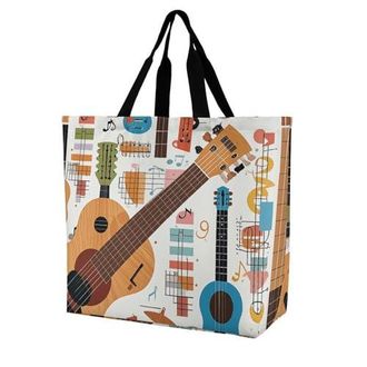 Generic Motifs Musicaux De Guitare Sac A Main Femmes L&eacute;ger Sacs De Courses Grand Sac Fourre-Tout Pour Travail Shopping Gym