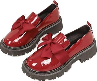 Generic Mocassins à plateforme noirs pour femme, style décontracté avec gros noeud, chaussures habillées élégantes pour le travail, Rouge, 39.5 EU