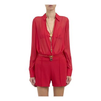 Elisabetta Franchi Body en georgette avec cha&icirc;ne bijou - Femme - Tops - Rouge - Taille: 38 FR