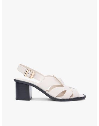 Tommy Hilfiger Sandales en cuir &agrave; talon carr&eacute; et &eacute;cusson - Beige-Neutre