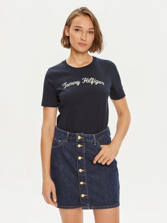 Tommy Hilfiger T-Shirt Script WW0WW42589 Dunkelblau Regular Fit