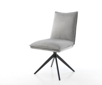 DELIFE Drehstuhl Lelio-Flex Samt Grau Kreuzgestell breit Schwarz 360&deg; drehbar Wippfunktion Taschenfederkern, Esszimmerst&uuml;hle