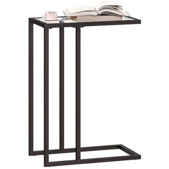 HOMCOM Table dappoint, Bout de canap&eacute; en Forme de C avec Plateau en Verre tremp&eacute;, Cadre en Acier, Table Basse pour Salon, Chambre, 46 x 25 x 63,5 cm, Noir
