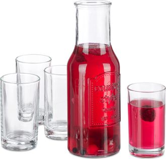 Relaxdays Wasserkaraffe Set mit Gl&auml;sern, 5-teiliges Set, 1,5 l, 200 ml, Karaffe ohne Deckel, Wassergl&auml;ser, transparent