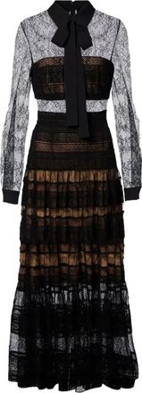 Elie Saab robe mi-longue en dentelle à noeud - Noir