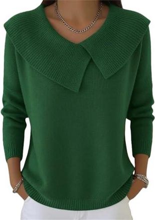Generic Pull en tricot &agrave; col pour femme - Style r&eacute;tro - Couleur unie - Pull tricot&eacute; &agrave; col - D&eacute;contract&eacute; - Doux, Vert, L-6XL