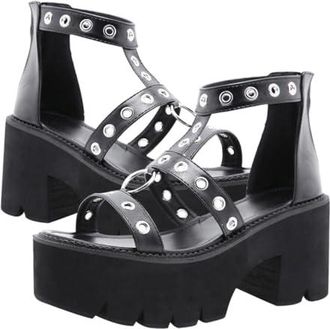 Minkissy Sandales &agrave; Talons Hauts Femme &Eacute;l&eacute;gantes M&eacute;tal Ajour&eacute; avec Anneau Plateforme &Eacute;paisse Confortables et Respirantes pour Mariage et Soir&eacute;e Noir