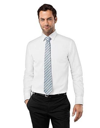 Vincenzo Boretti Chemise Homme Coupe Normale Regular-fit, 100% Coton, Tissu Infroissable et agréable à Porter, Manches-Longues, col Kent, Unie Blanc 41-42