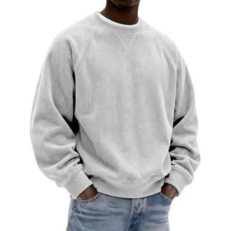 Generic Sweat-shirt en velours c&ocirc;tel&eacute; pour homme sans capuche surdimensionn&eacute; col rond printemps hiver tops vintage manches longues chemise unie r&eacute;tro pull de 