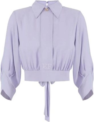 Elisabetta Franchi Femme, Blouses et Chemises, Violet, Taille: 36 FR Blouse en Georgette avec Ceinture &agrave; Nouer